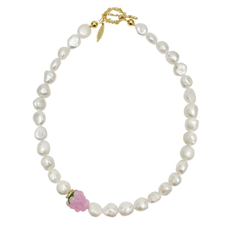 Irregular Shaped Freshwater Pearls With Pink Raspberry Necklace | Farra ...