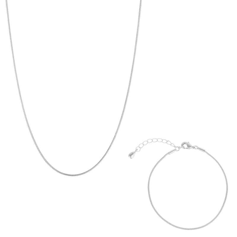 Italian Style Silver Snake Chain Necklace & Bracelet Set | Mejoma ...