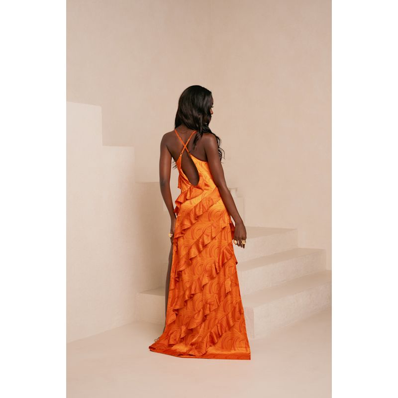 Iza Orange Ruffle Maxi Dress | OFUURE | Wolf & Badger