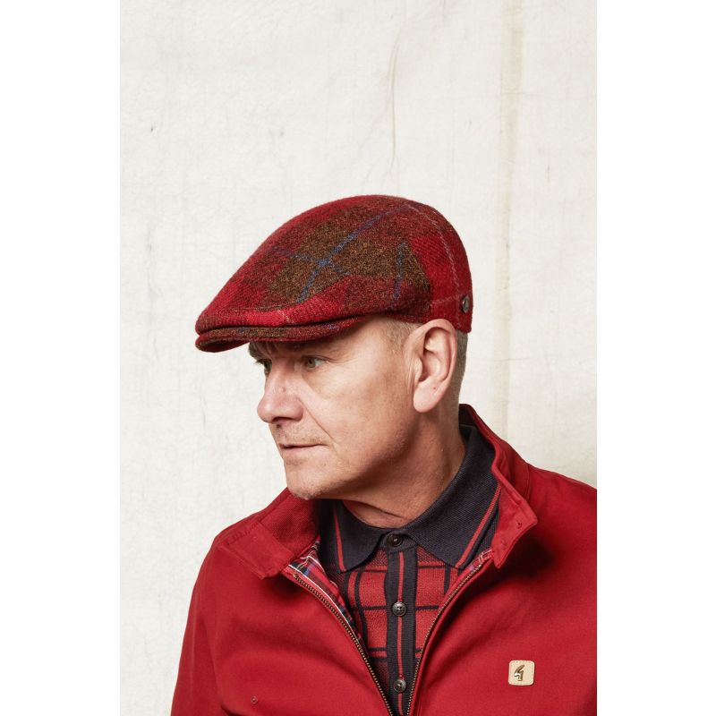 Justin Lava Red Harris Tweed Flat Cap Made In Italy | Dasmarca Hats ...