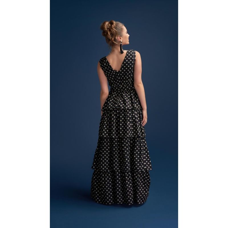 Kate Kissing Multi Tier Maxi Dress In Black With Stamp Print | Deer You ...