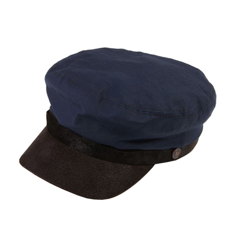 Laboca Navy Linen Fisherman's Cap Sailor Cap With Leather Peak ...