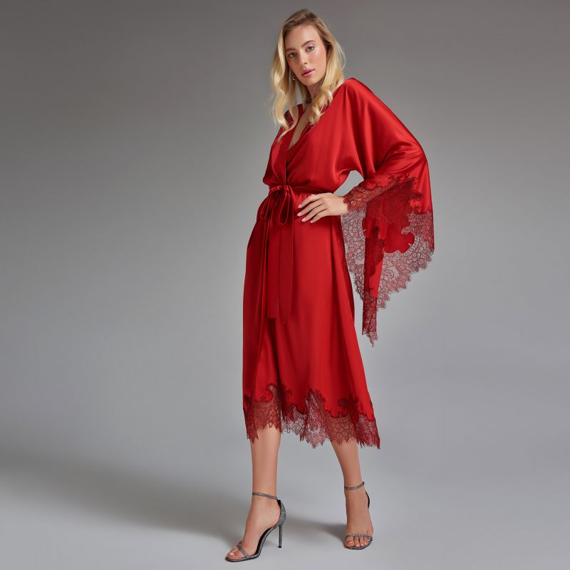 Lace Detailed Maxi Robe - Red | Avenue 8 | Wolf & Badger