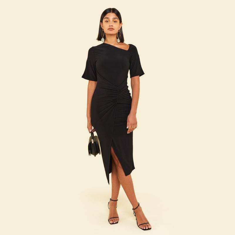 Latica Midi Dress In Navsoul Black | Celestine & Mae | Wolf & Badger