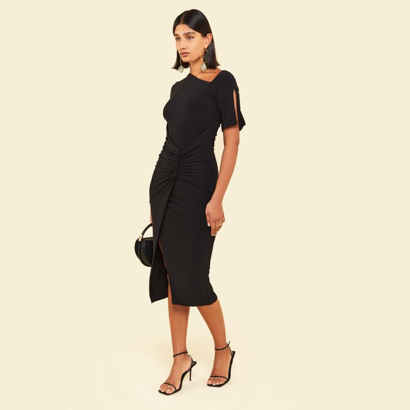 Latica Midi Dress In Navsoul Black | Celestine & Mae | Wolf & Badger