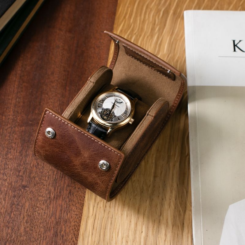 Leather Travel Watch Case - Tobacco - Single Watch Roll | Roarcraft ...
