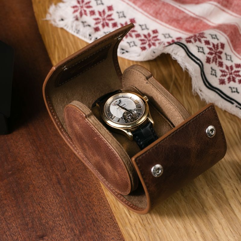 Leather Travel Watch Case - Tobacco - Single Watch Roll | Roarcraft ...