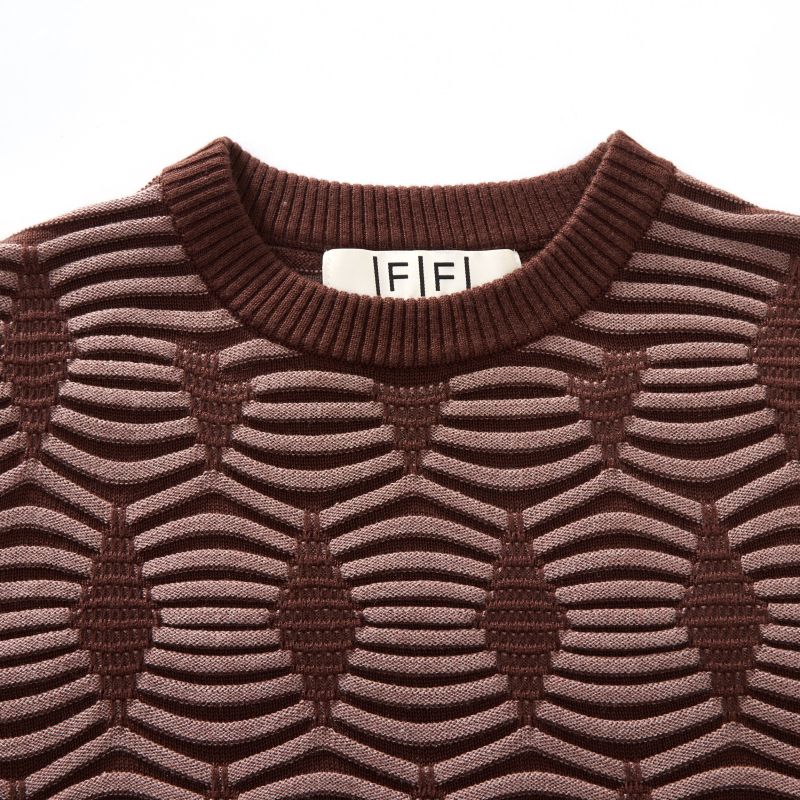 Fully Fashioning Lia Geometric Pattern Jumper Sweater - Brown | Fully ...