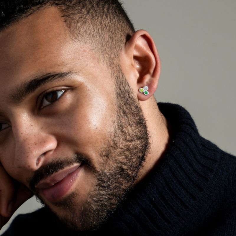 Men's Single Greens Array Trio Stud In Silver | Dower & Hall | Wolf & Badger