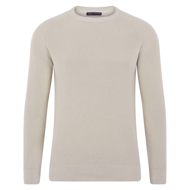 Mens Cotton Lightweight Fisherman Dylan Rib Jumper - Birch | Paul James ...