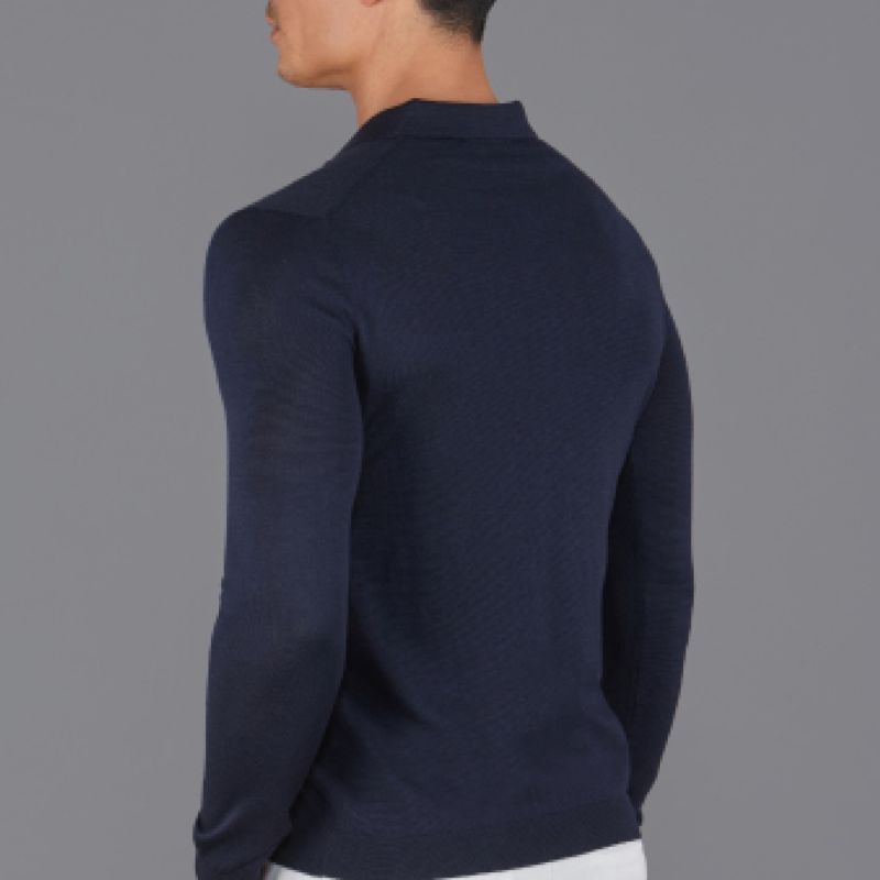 Mens Ultra Fine Merino Pedro Buttonless Polo Shirt - Navy | Paul James ...