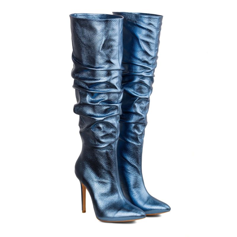 Metallic Blue Leather Eva Boots | Ginissima | Wolf & Badger