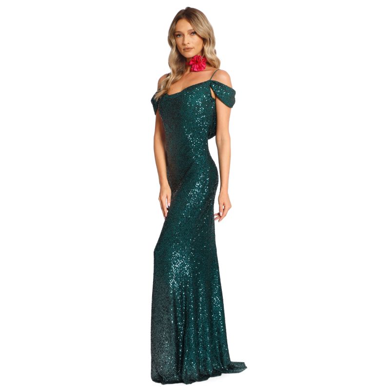 Miami Sequin Maxi Dress In Green | ROSERRY | Wolf & Badger