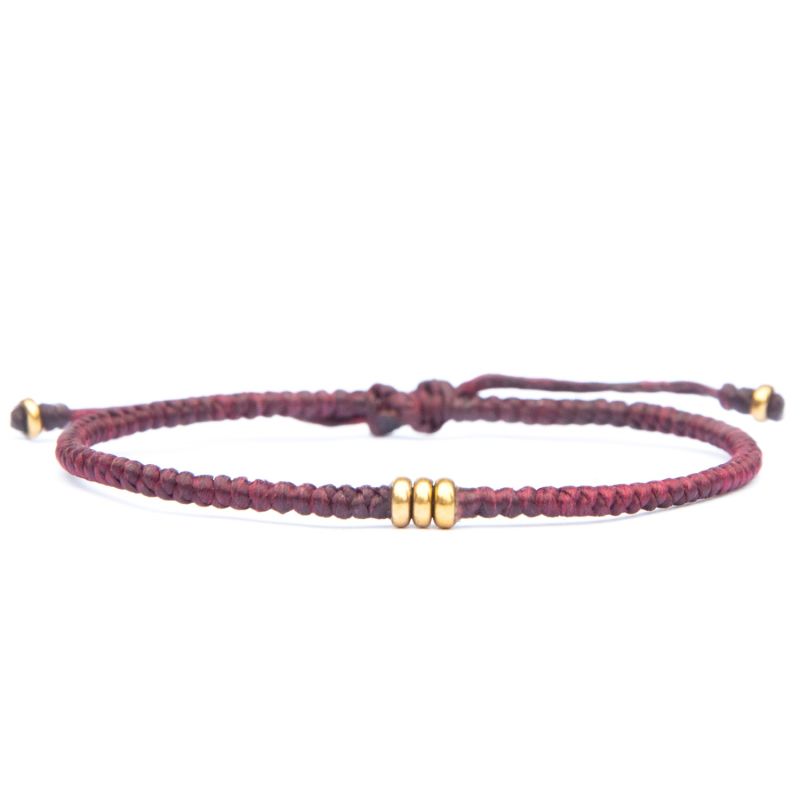 Minimalist Wine Red Cord And Brass Bracelet For Men - Soul Brass ...