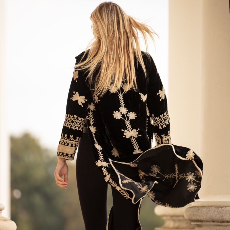 Suki Black Velvet Coat Dress | Antra Designs | Wolf & Badger