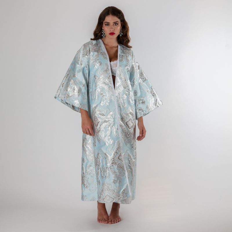 Skye - Baby Blue And Silver Brocade Kimono Robe | Harlow Loves Daisy ...