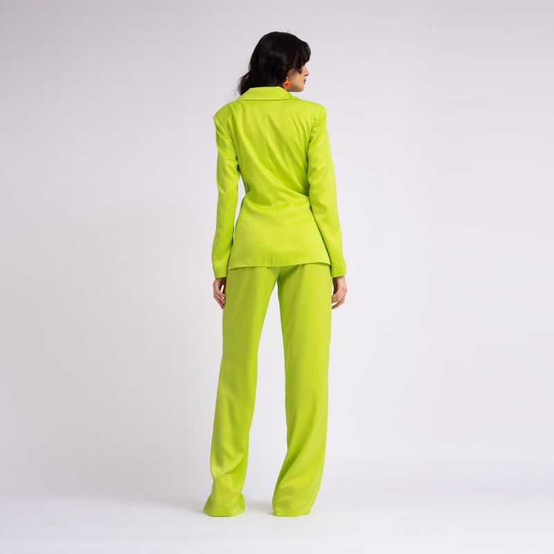 Neon Green Suit With Blazer With Scarves And Wide Leg Pants | BLUZAT ...