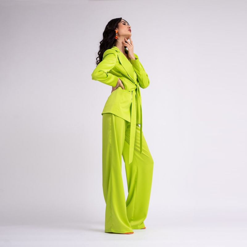 Neon Green Suit With Blazer With Scarves And Wide Leg Pants | BLUZAT ...