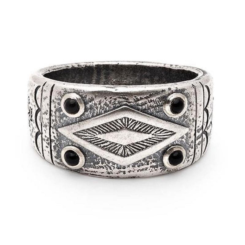 Nialaya Engraved Vintage Silver Ring With Matte Onyx | Nialaya | Wolf ...