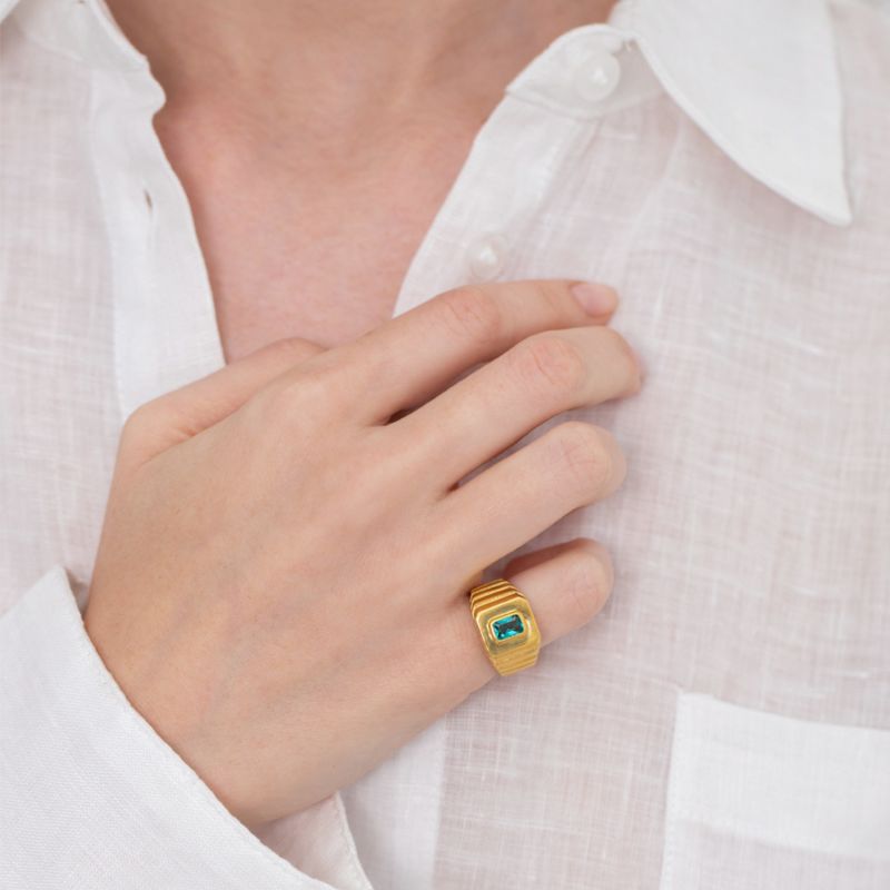 Octagon Green Stone Signet Ring | LINYA JEWELLERY | Wolf & Badger