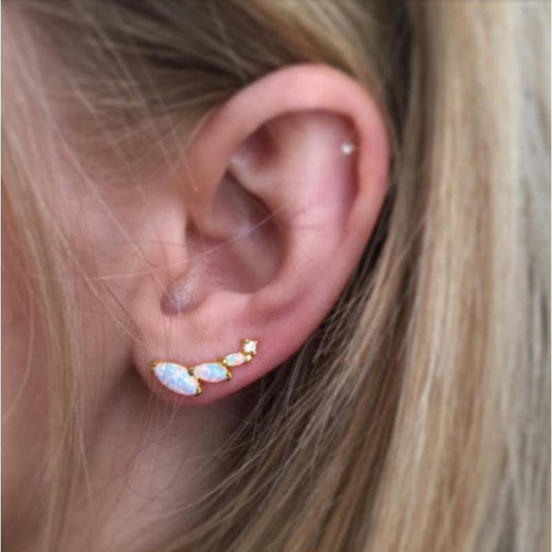 Opal & Diamond Wing Ear Climbers | La Kaiser | Wolf & Badger