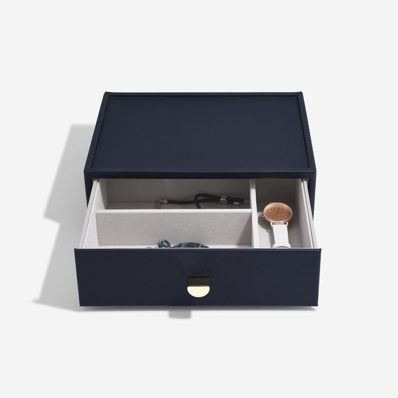 Navy Pebble Classic Jewelry Box With Drawers | Stackers | Wolf & Badger