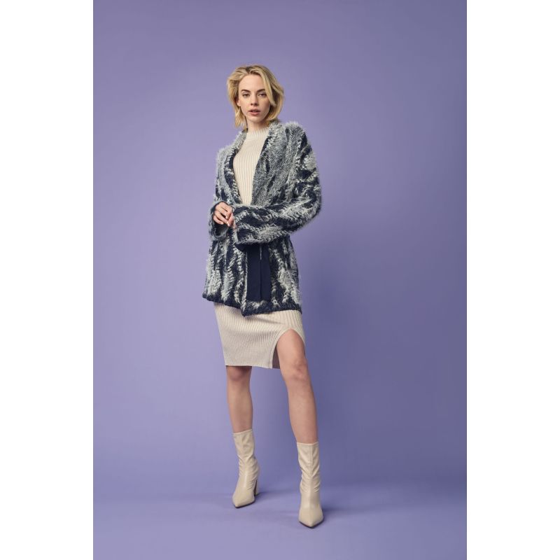 Fully Fashioning | Paris Floating Stitch Knit Navy White Coat Cardigan ...