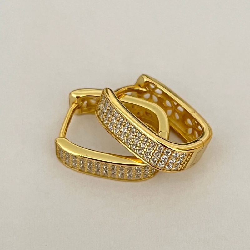 Pave Rectangle U Huggie Hoop Gold Vermeil Earrings | Nazzar | Wolf & Badger