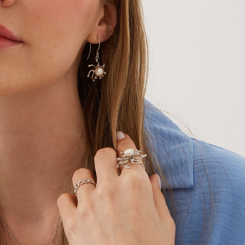 Pearl Sun Molten Dripping Sunburst Sterling Silver Ring - Silver ...