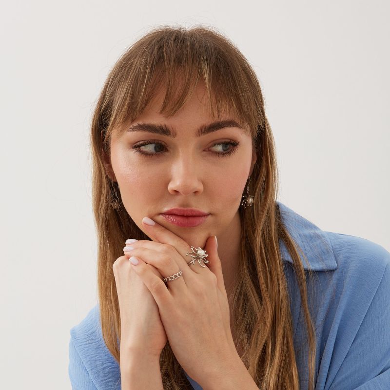 Pearl Sun Molten Dripping Sunburst Sterling Silver Ring - Silver ...