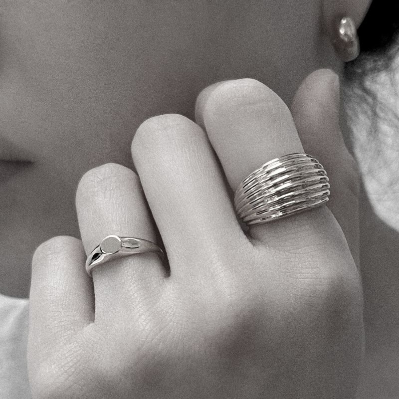Petite Round Silver Pinky Signet Ring | Côté Caché | Wolf & Badger