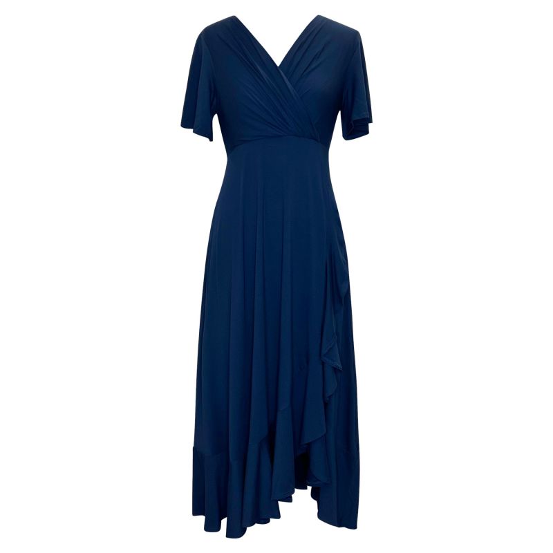 Petite Waterfall Midi Dress In Navy Blue | Alie Street London | Wolf ...