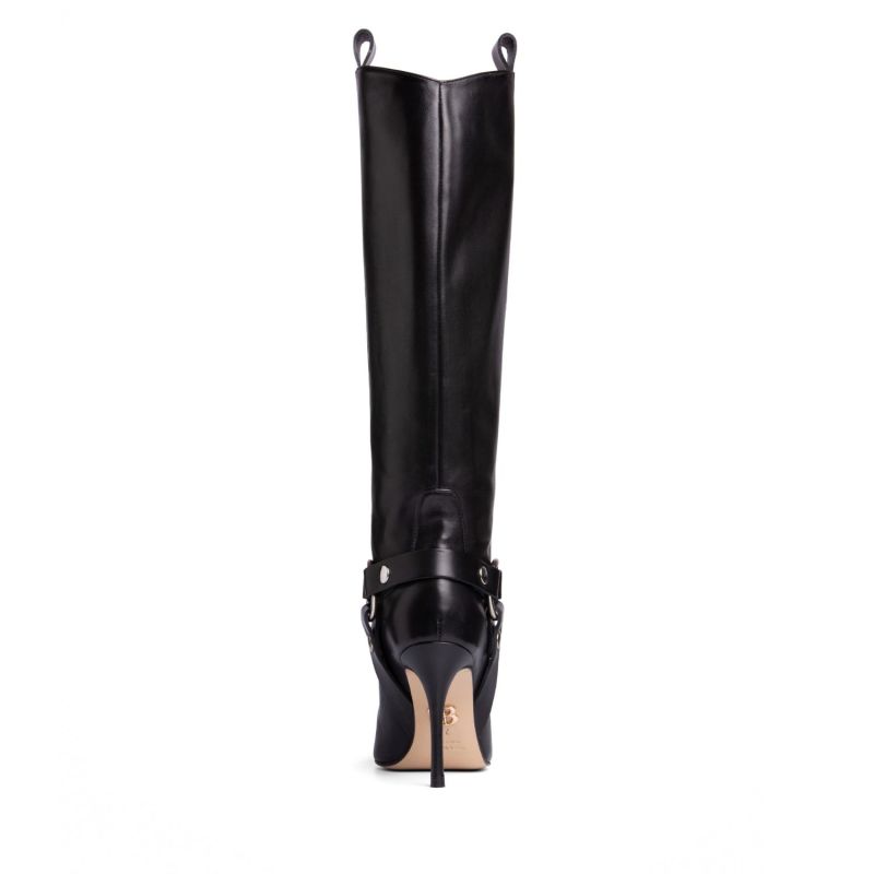 Phoebe Black Leather Comfortable Stiletto Heel Evening Work Knee High ...