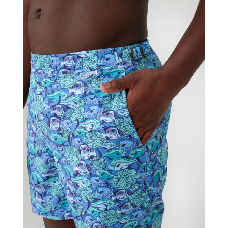 Pool Fish Skool Swim Short - Blue | Lords of Harlech | Wolf & Badger