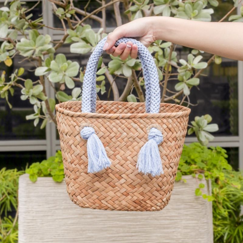 Powder Blue Small Classic Tote Bag With Braided Handles | LIKHÂ | Wolf ...