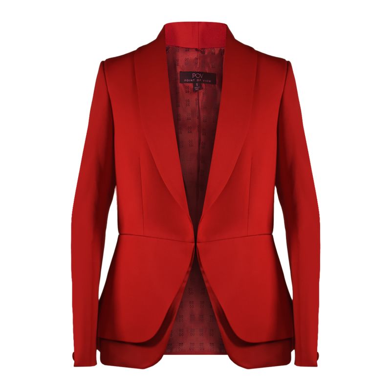 Prestige Peplum Jacket With Satin Block - Red | Point of View Label ...