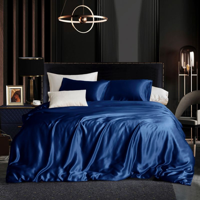 Pure Mulberry Silk Duvet Cover Queen Size Navy Soft Strokes