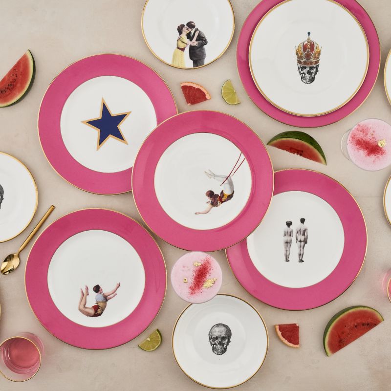 Raspberry Pink Trapeze Set Of Two Plates | Melody Rose London | Wolf ...