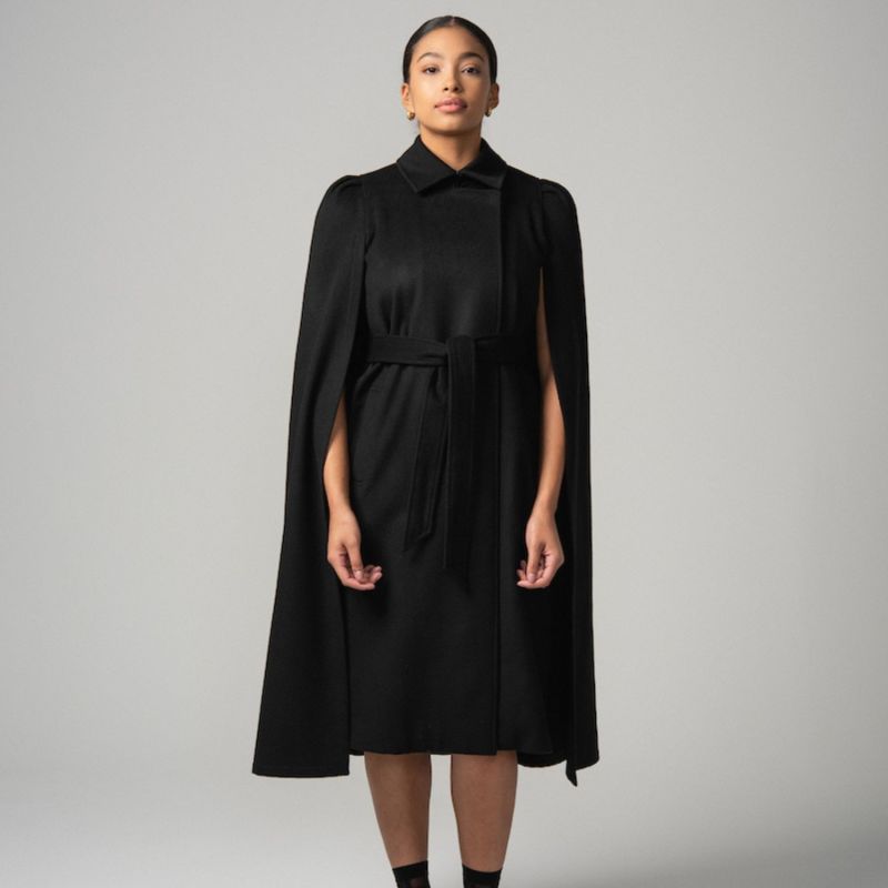 Wool Cashmere Raven Long Cape In Black | Nina Nieves | Wolf & Badger