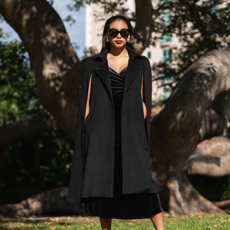 Wool Cashmere Raven Long Cape In Black | Nina Nieves | Wolf & Badger