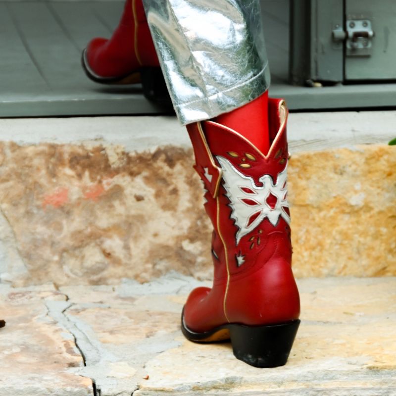 Red Thunderbird Cowboy Boot With Metallic Accents | Fraulein Boot ...