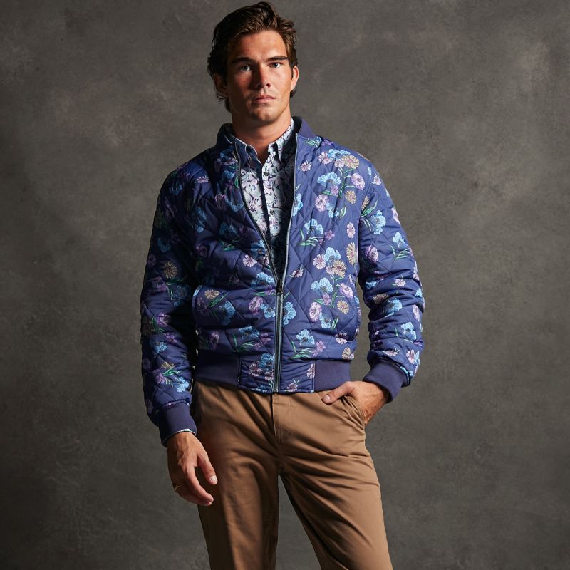 Ron Spaced Floral Reversible Bomber Jacket - Aegean | Lords of Harlech ...