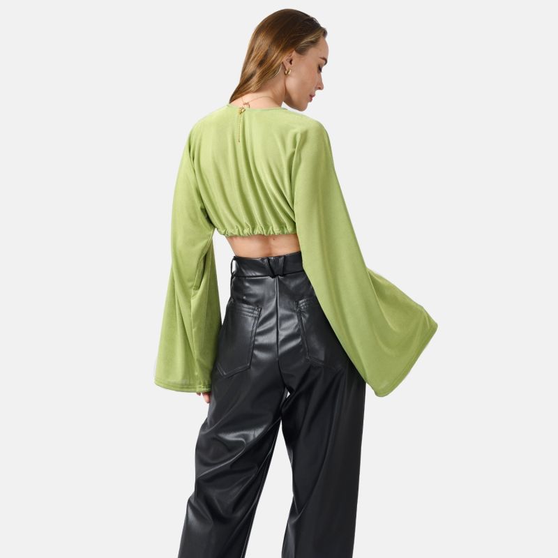Green Cropped Cardigan – Oversized Fit, Long Sleeves | Kargede | Wolf ...