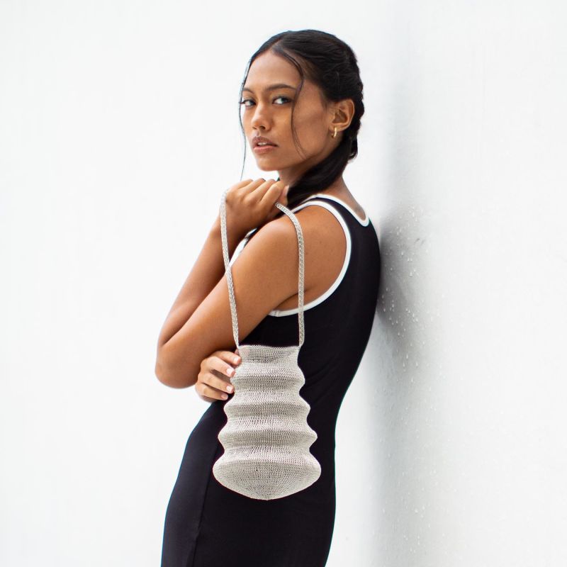 Shell Handwoven Wire Bag In Silver | Brunna.Co | Wolf & Badger