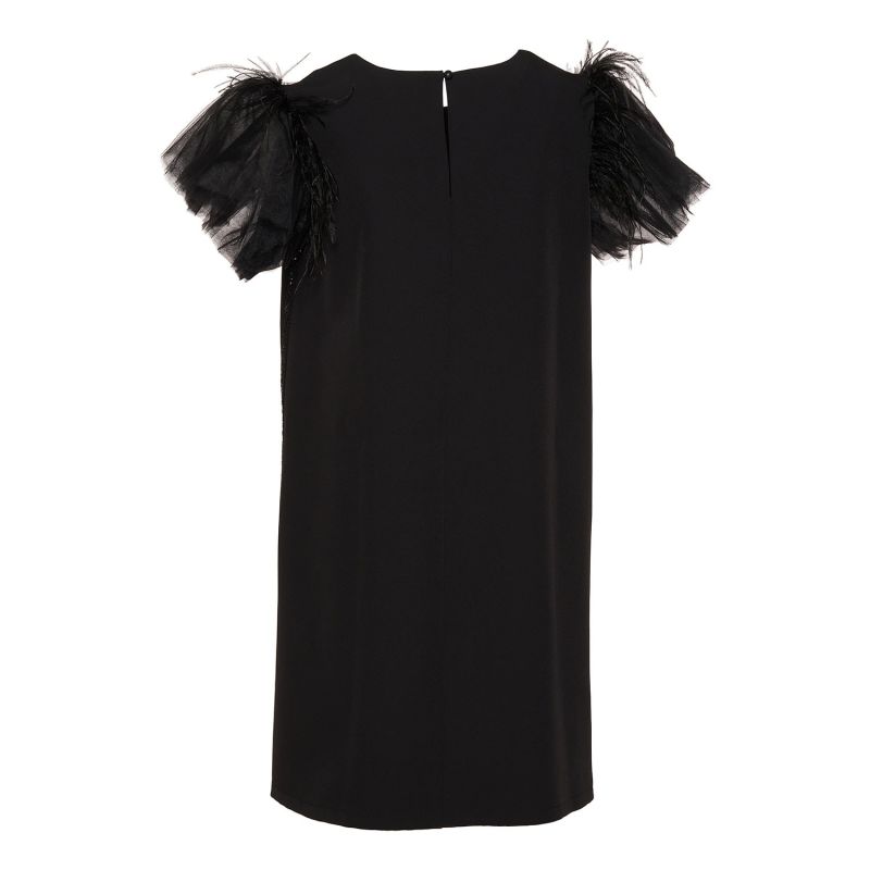 Short A Line Dress With Winged Sleeves With Tulle And Ostrich Feathers ...