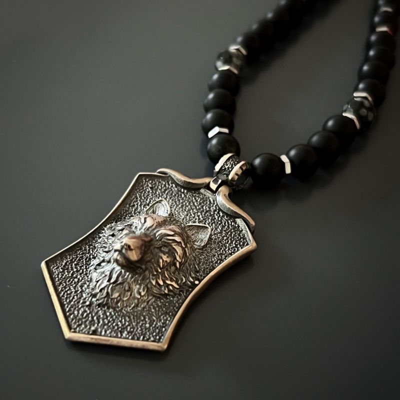 Spirit Onyx Wolf Beaded Necklace - Black | Ebru Jewelry | Wolf & Badger