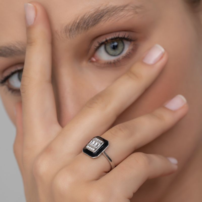 Square Signet Deco Black Signet Ring Silver | BY EDA DOGAN | Wolf & Badger