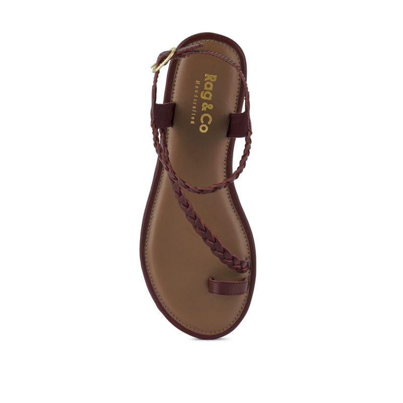 Stallone Burgundy Braided Flat Sandals | Rag & Co. | Wolf & Badger