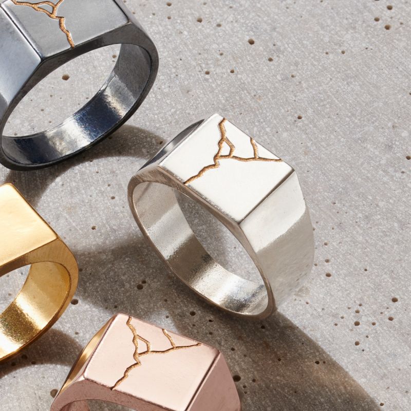 Sterling Silver Unisex Chunky Kintsugi Signet Ring | Posh Totty Designs ...