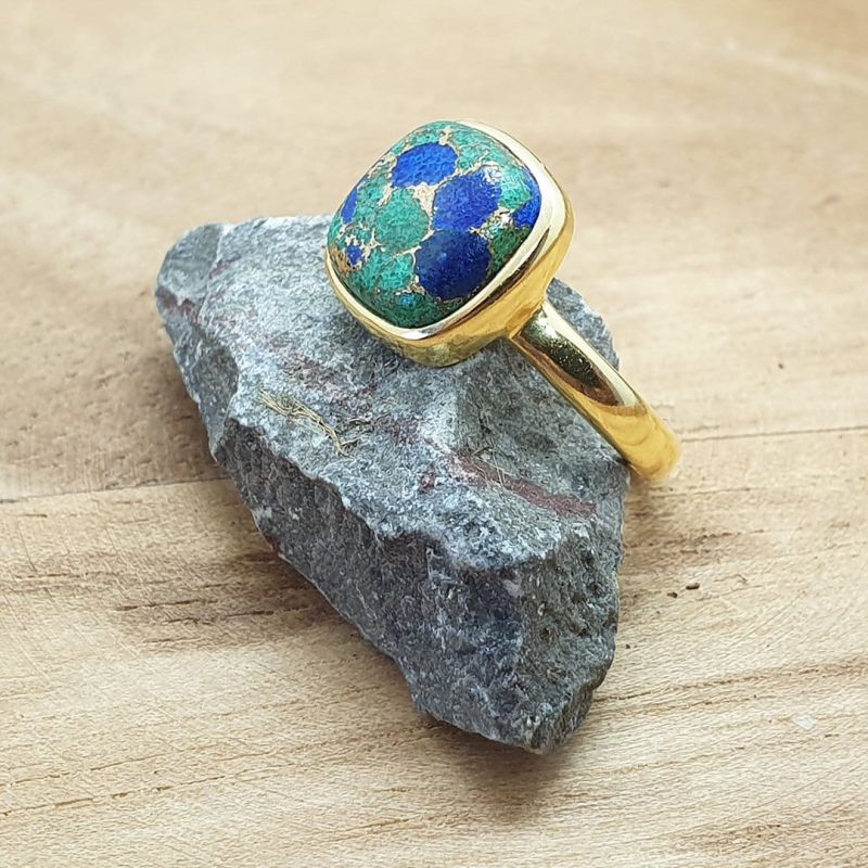 Azurite And Malachite Unique Gemstone Crystal Stacking Ring | Harfi ...